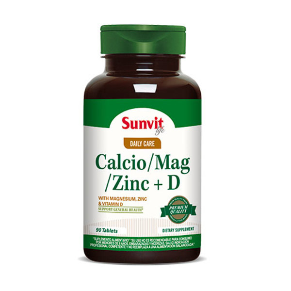 Calcio magnesio zinc + vitamina D x 90 tabletas - Sunvit life ...