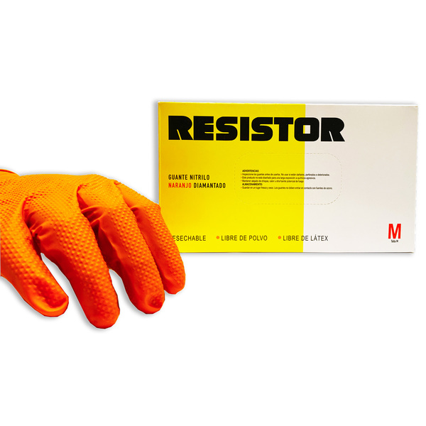 GUANTE NITRILO DESECHABLE NARANJO RESISTOR - Exoset