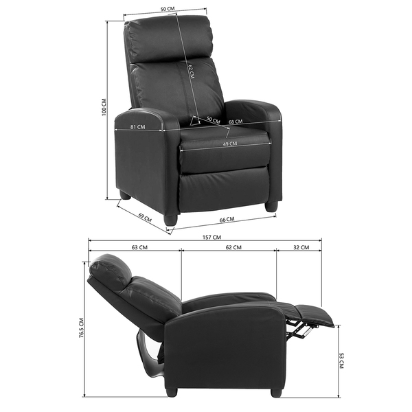 Berger Reclinable de PU Negro - Novahus